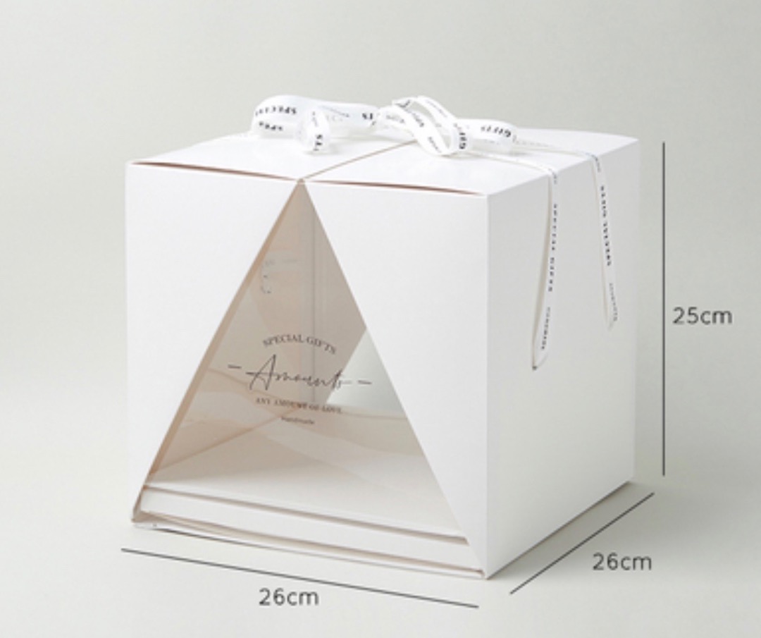 Ribbon carrier cake box | Transparent B'day cake box | Handle cake box ...