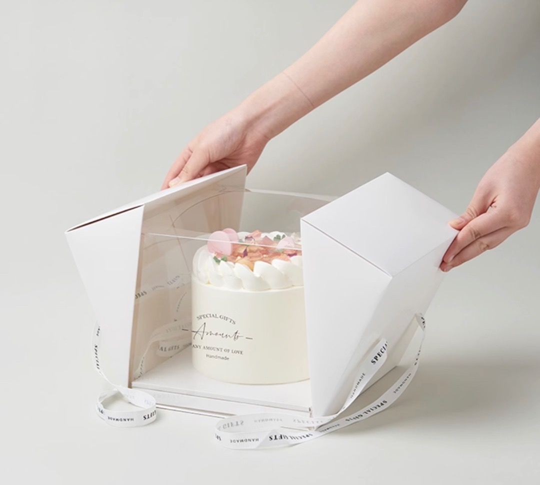 Ribbon carrier cake box | Transparent B'day cake box | Handle cake box ...