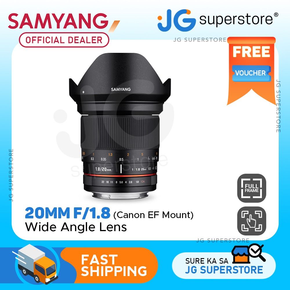 Samyang 20mm f/1.8 ED AS UMC Full Frame, Wide Angle Manual Focus Lenses for Canon EF-Mount ...