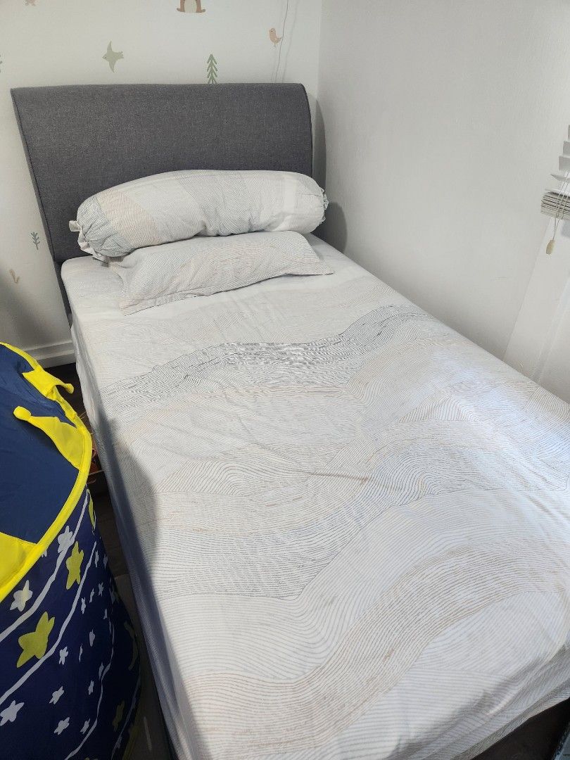 Super single storage bed frame and mattress, Furniture & Home Living ...