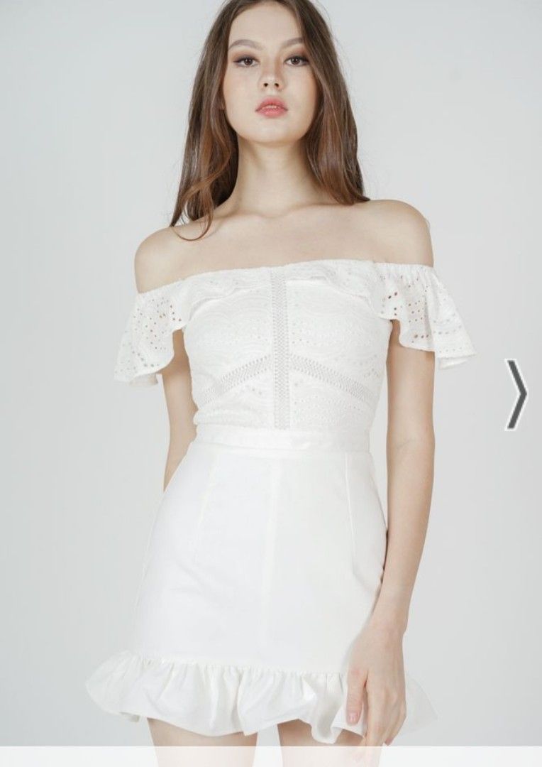 Ternia Lace Ruffled-Hem Skorts Romper in White by MDS Collections ...