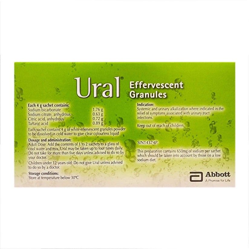 Ural Effervescent Granules 4g - Systemic and Urinary Alkaliniser ...