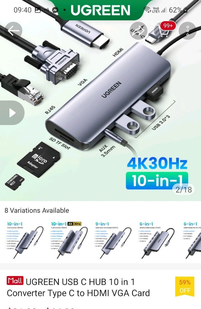 UGREEN USB C multifunction adapter, Computers & Tech, Parts ...