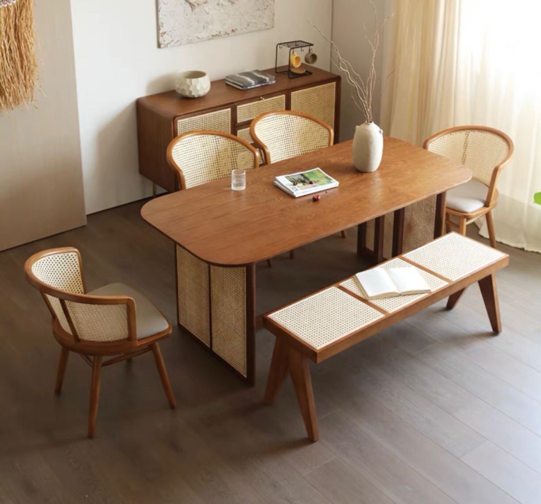 Top Deal RITZ Japanese Dining Table Bench Nippon Solid Wood Rattan ( 5 ...