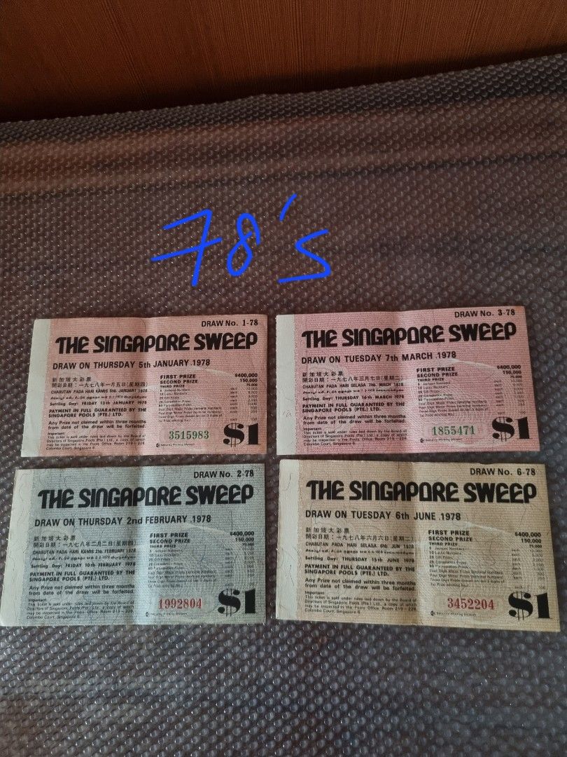 Vintage Singapore Sweep 1978's 4 pieces for $20, Hobbies & Toys ...