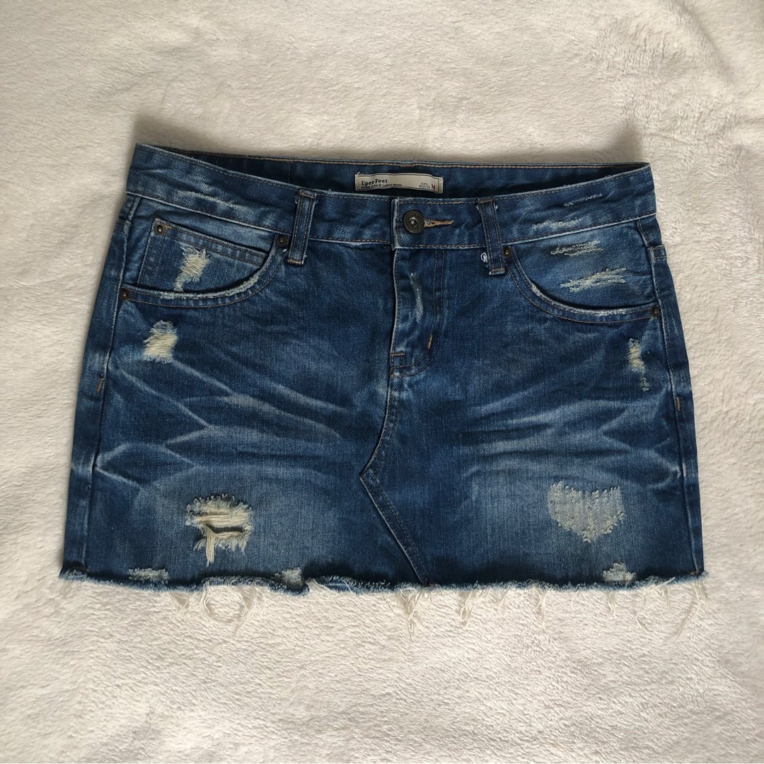 y2k vintage retro style tattered maong denim mini skirt palda for women ...