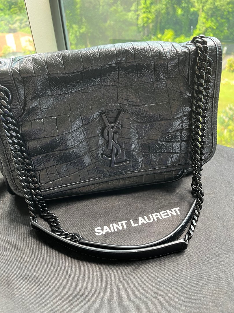YSL Niki Medium in crocodile-embossed leather (Full set), Luxury, Bags ...