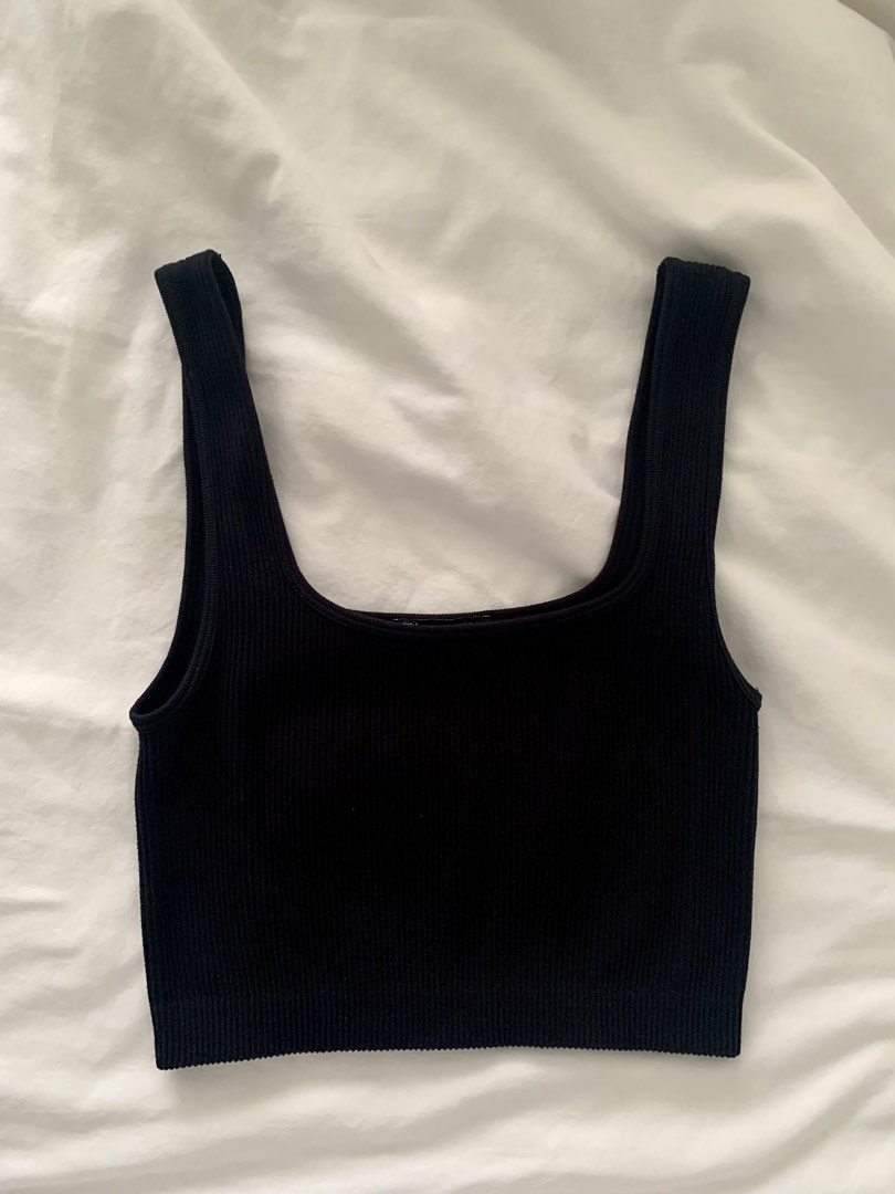 zara black ribbed crop tank, Women's Fashion, Tops, Sleeveless on Carousell