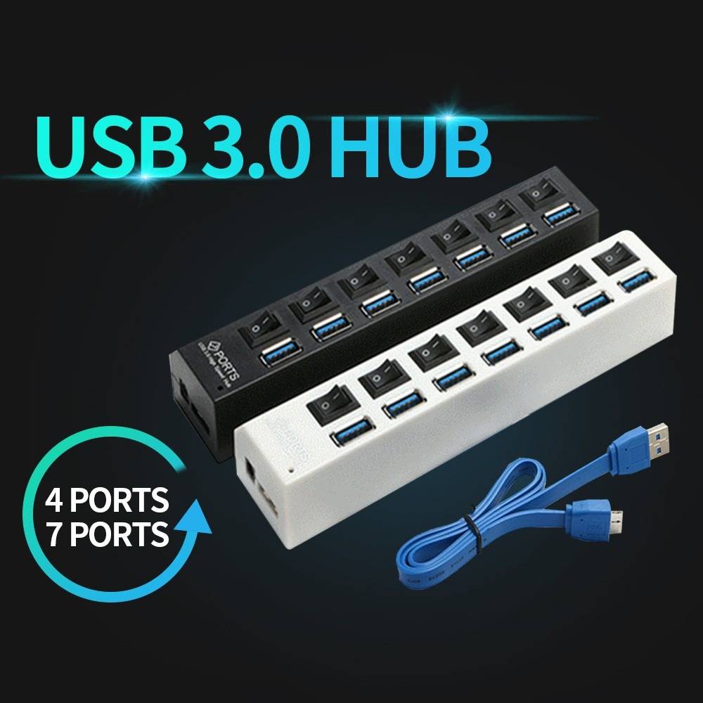 7-Port USB Extension Hub Splitter with 7 USB 3.0 Port Individual Power ...