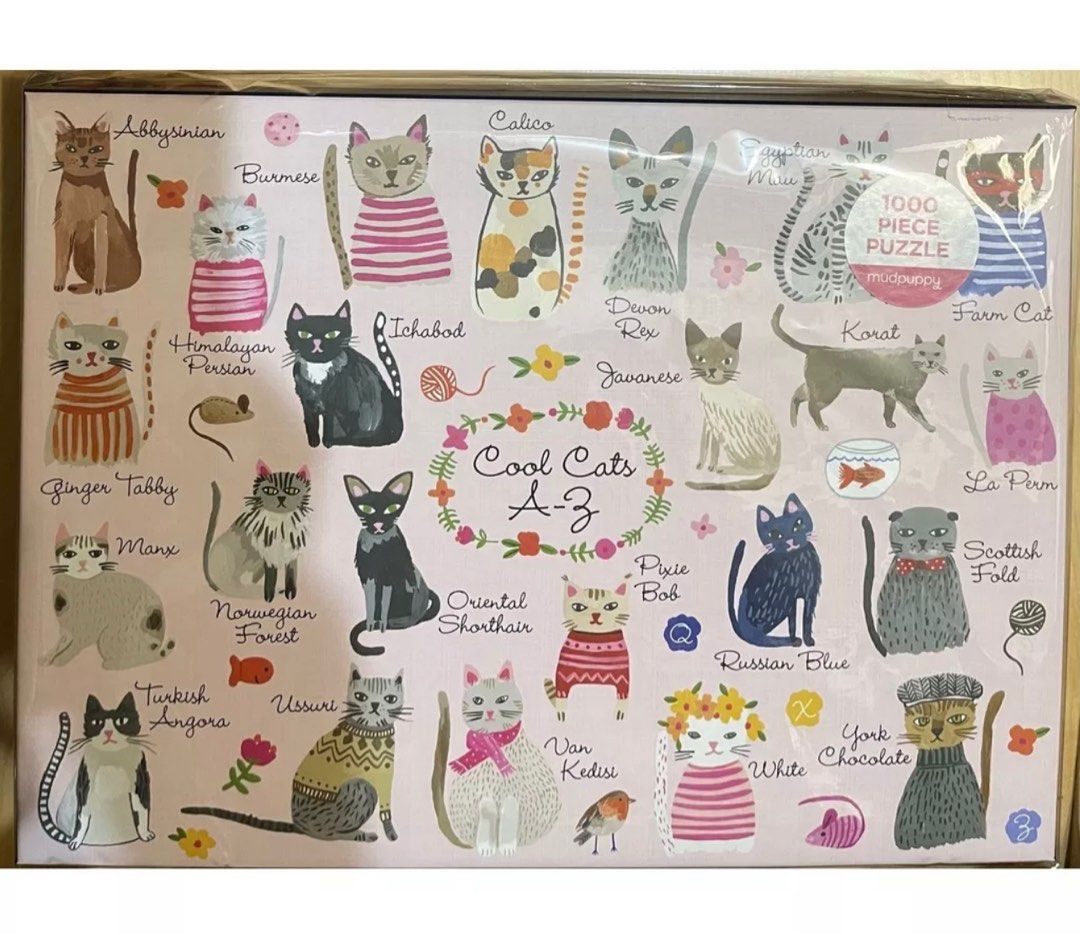 現貨 美國拼圖 Galison Mudpuppy 貓 cool cat A-Z 1000片 現貨 正版, 書籍、休閒與玩具, 玩具、公仔、桌遊 ...