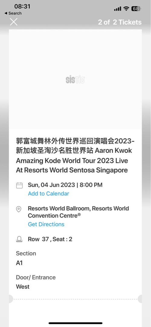 Aaron Kwok concert 2 tickets on 4 Jun 2023, Tickets & Vouchers, Event Tickets on Carousell