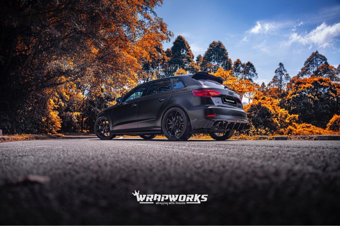 Audi S3 Sportback - Satin Black Full Wrap, Car Accessories, Accessories on Carousell