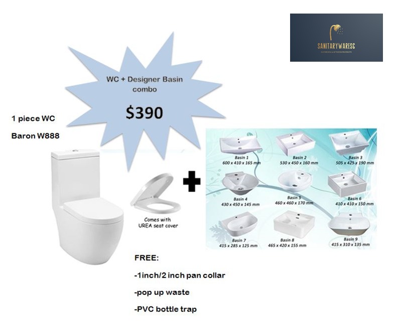 Baron W888 toilet bowl+any designer basin package, Furniture & Home ...