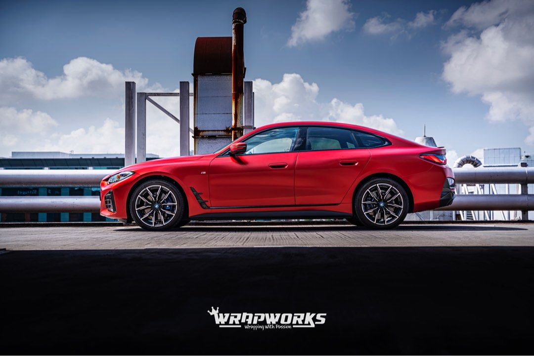 Bmw i4 - Satin Vampire Red Full Wrap, Car Accessories, Accessories on ...