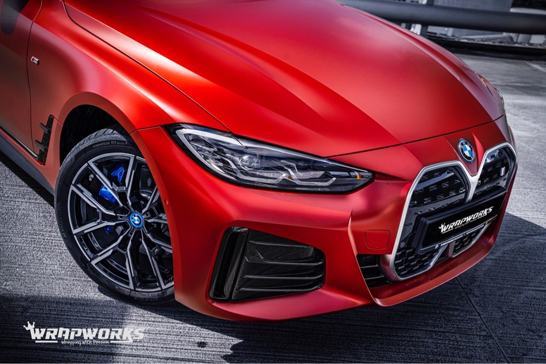 Bmw i4 - Satin Vampire Red Full Wrap, Car Accessories, Accessories on ...