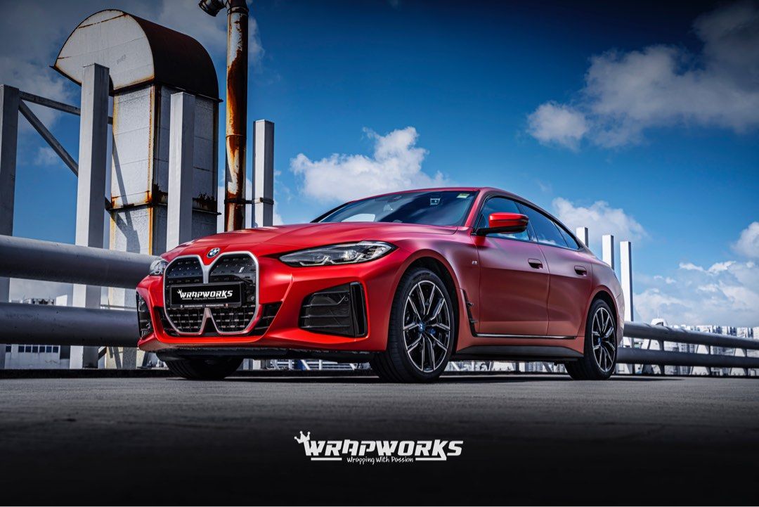 Bmw i4 - Satin Vampire Red Full Wrap, Car Accessories, Accessories on ...