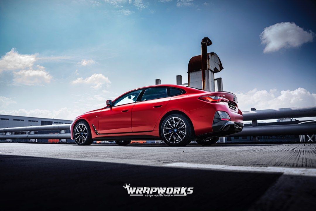 Bmw i4 - Satin Vampire Red Full Wrap, Car Accessories, Accessories on ...