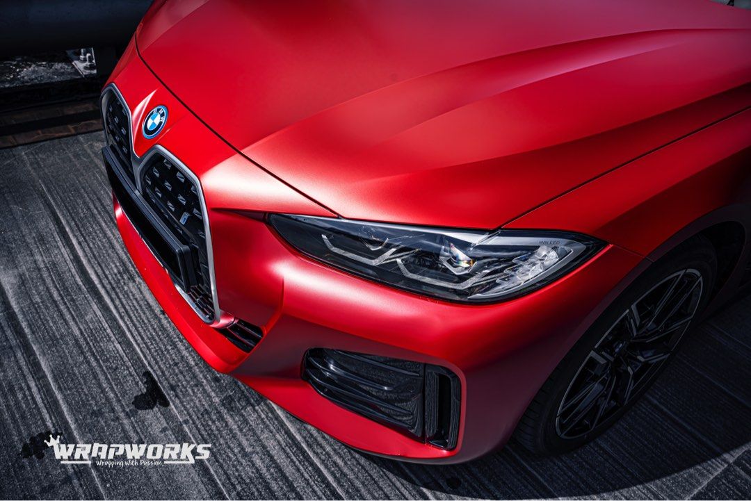 Bmw i4 - Satin Vampire Red Full Wrap, Car Accessories, Accessories on ...