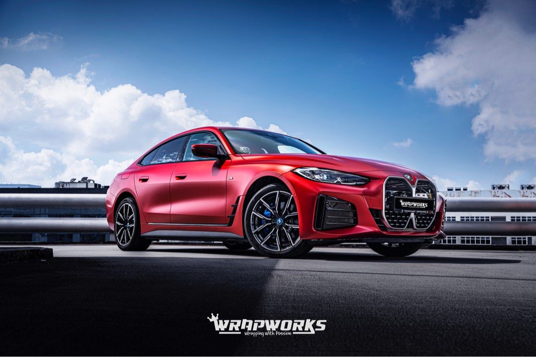 Bmw i4 - Satin Vampire Red Full Wrap, Car Accessories, Accessories on ...