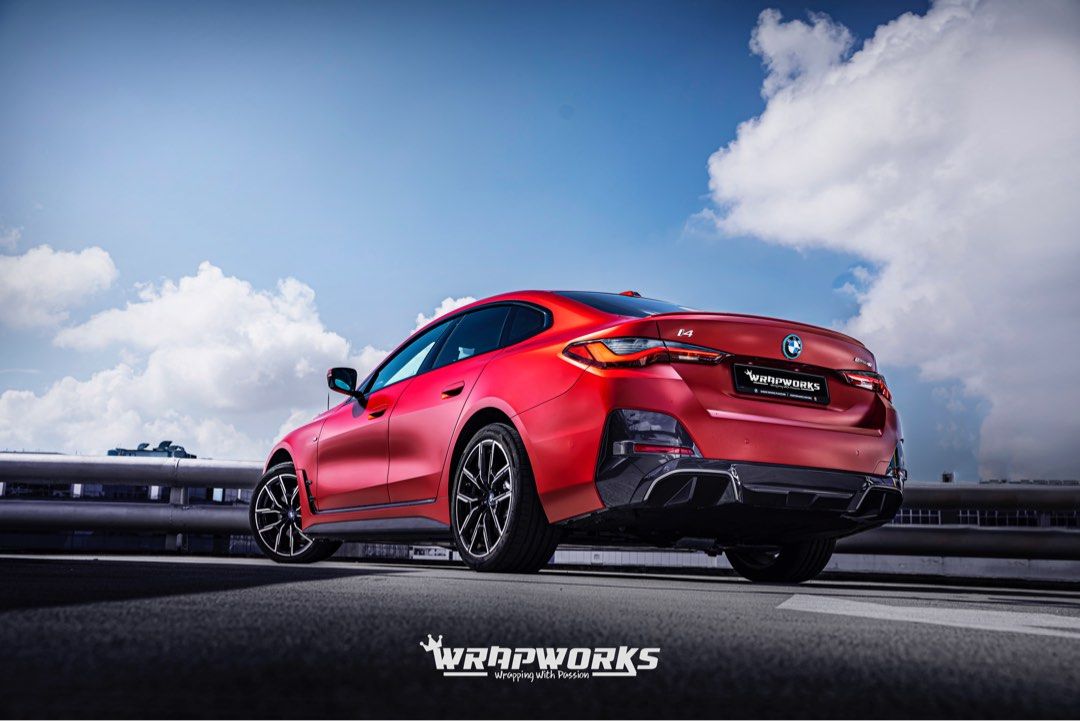 Bmw i4 - Satin Vampire Red Full Wrap, Car Accessories, Accessories on ...