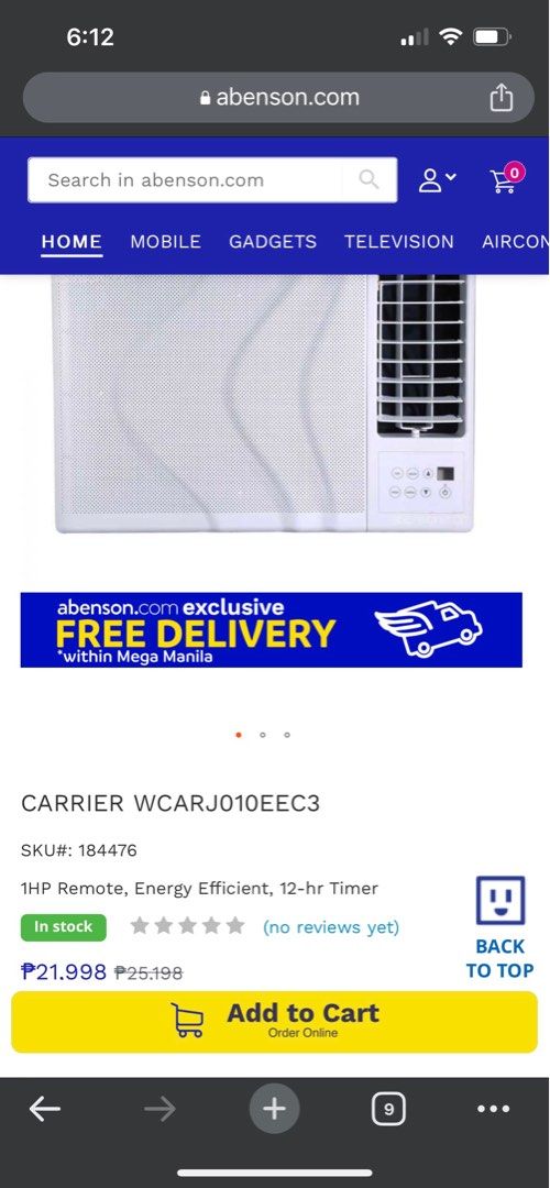 Carrier 1hp window type aircon non-inverter, TV & Home Appliances, Air ...