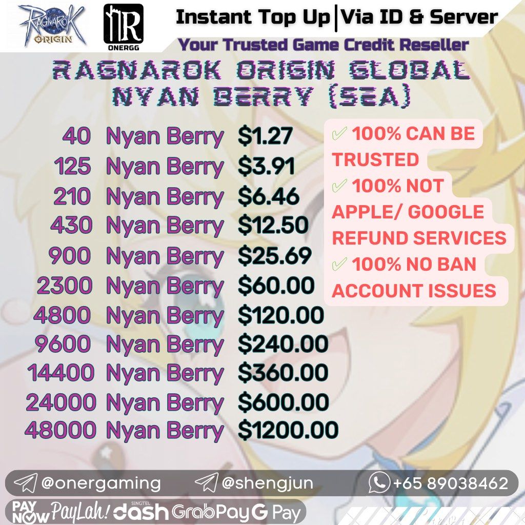 [Cheapest/Safest] SECRET CODE TOP UP | Ragnarok Origin Global / Nyan Berry Top-Up / ROG Recharge ...