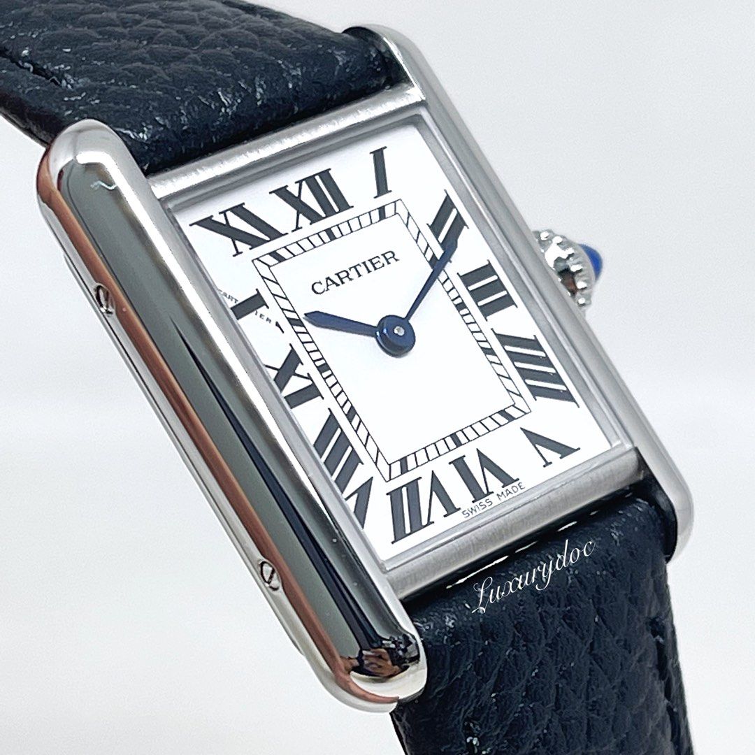 FS.BNIB CARTIER TANK MUST SMALL SILVER DIAL ON LEATHER STRAP WATCH ...