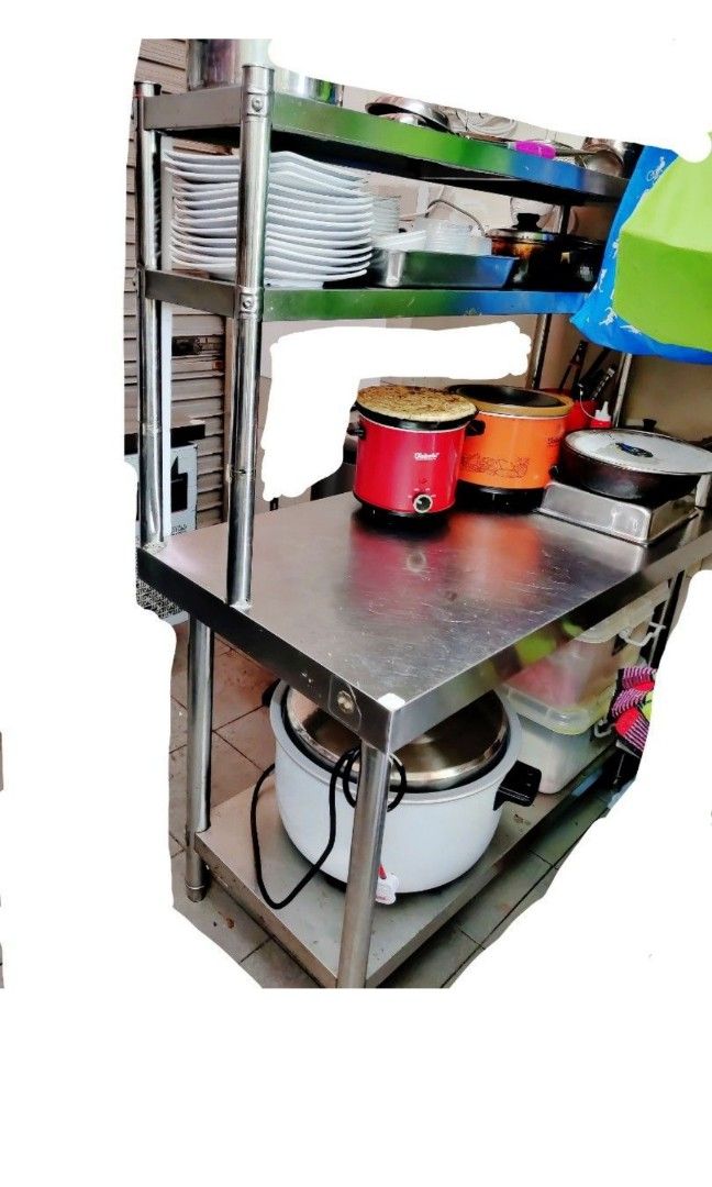 HALAL Stainless Steel counter with 2 tier rack (120cm x 60cm x 160cm ...