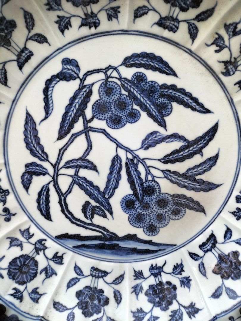 Hand Painted Antique Chinese Qing Hua-Blue and White Porcelain Plate ...