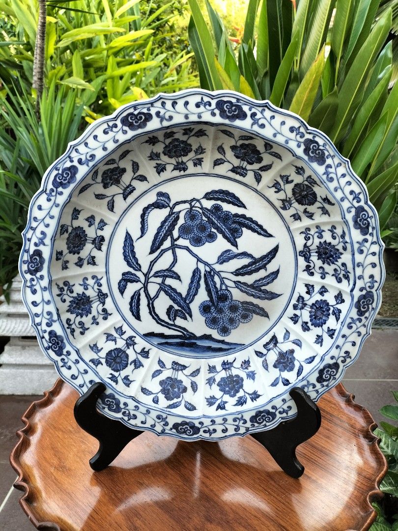 Hand Painted Antique Chinese Qing Hua-Blue and White Porcelain Plate ...
