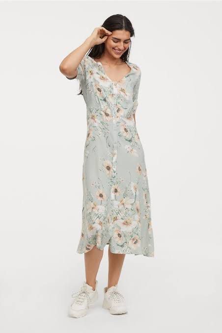 H&m hnm floral printed calf long maxi dress panjang bukan zara, Fesyen ...