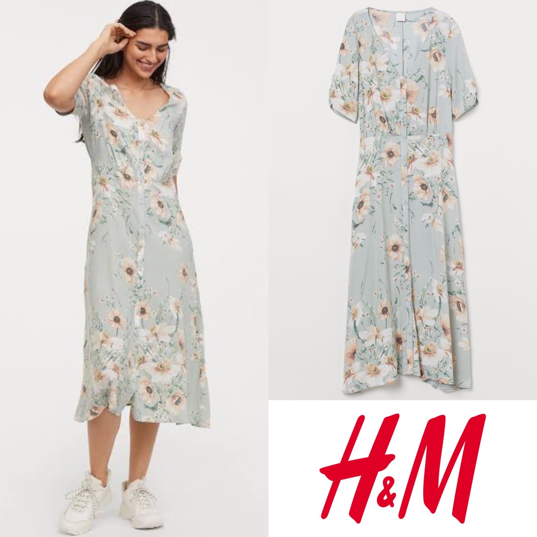 H&m hnm floral printed calf long maxi dress panjang bukan zara, Fesyen ...