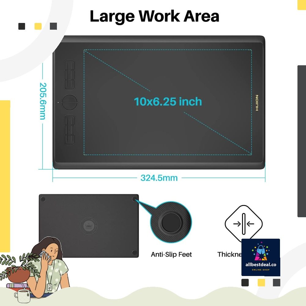 HUION Inspiroy H610X Drawing Tablet 10x6.25 Inch Digital Graphics ...