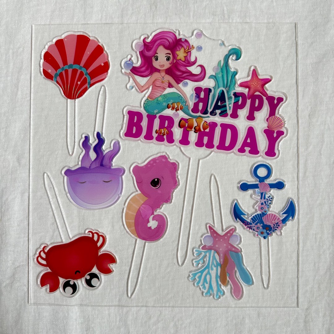[Instocks] Set of 7 Mermaid Acrylic Cake and Cupcake Topper Family Set ...