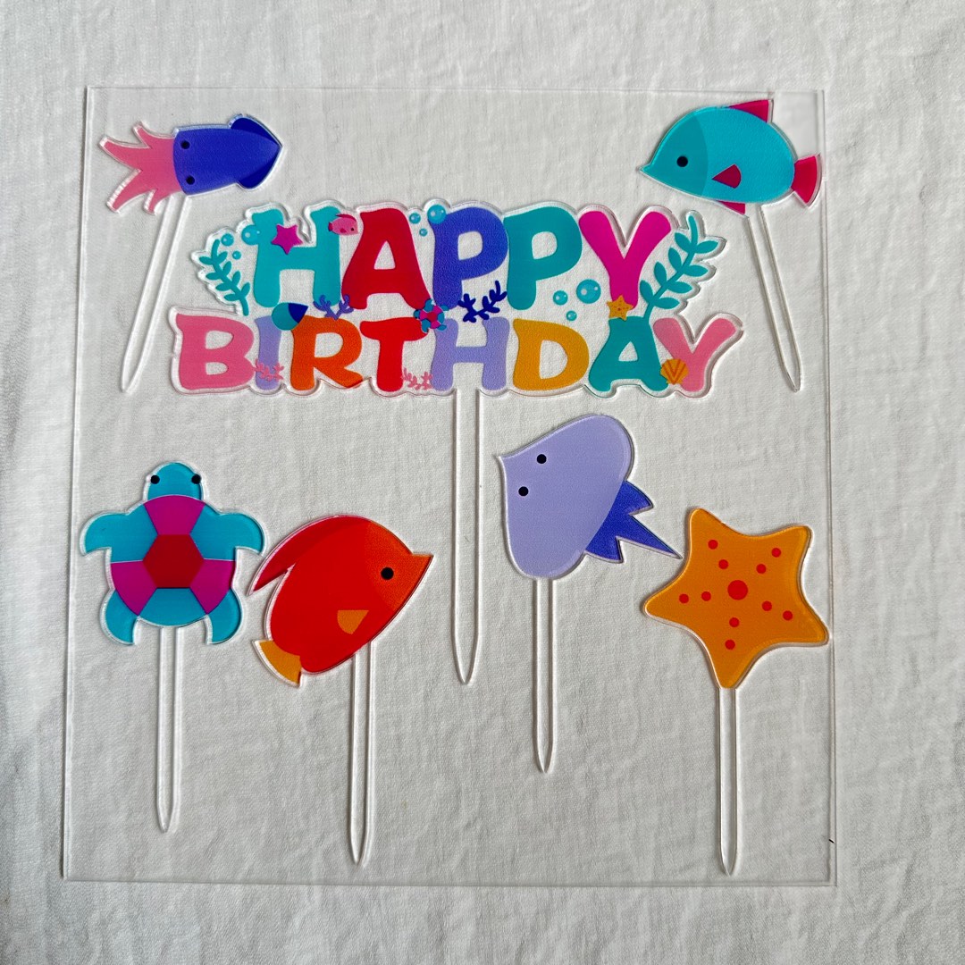 [Instocks] Set of 7 Underwater Sea Animals Acrylic Cake and Cupcake ...