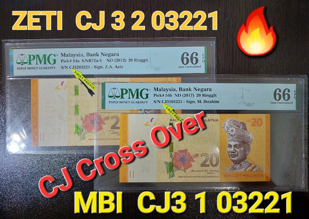 Malaysia RM20 Banknote Prefix "CJ" Cross Over Zeti 12th & MBI 13th Series PMG66EPQ (Almost ...