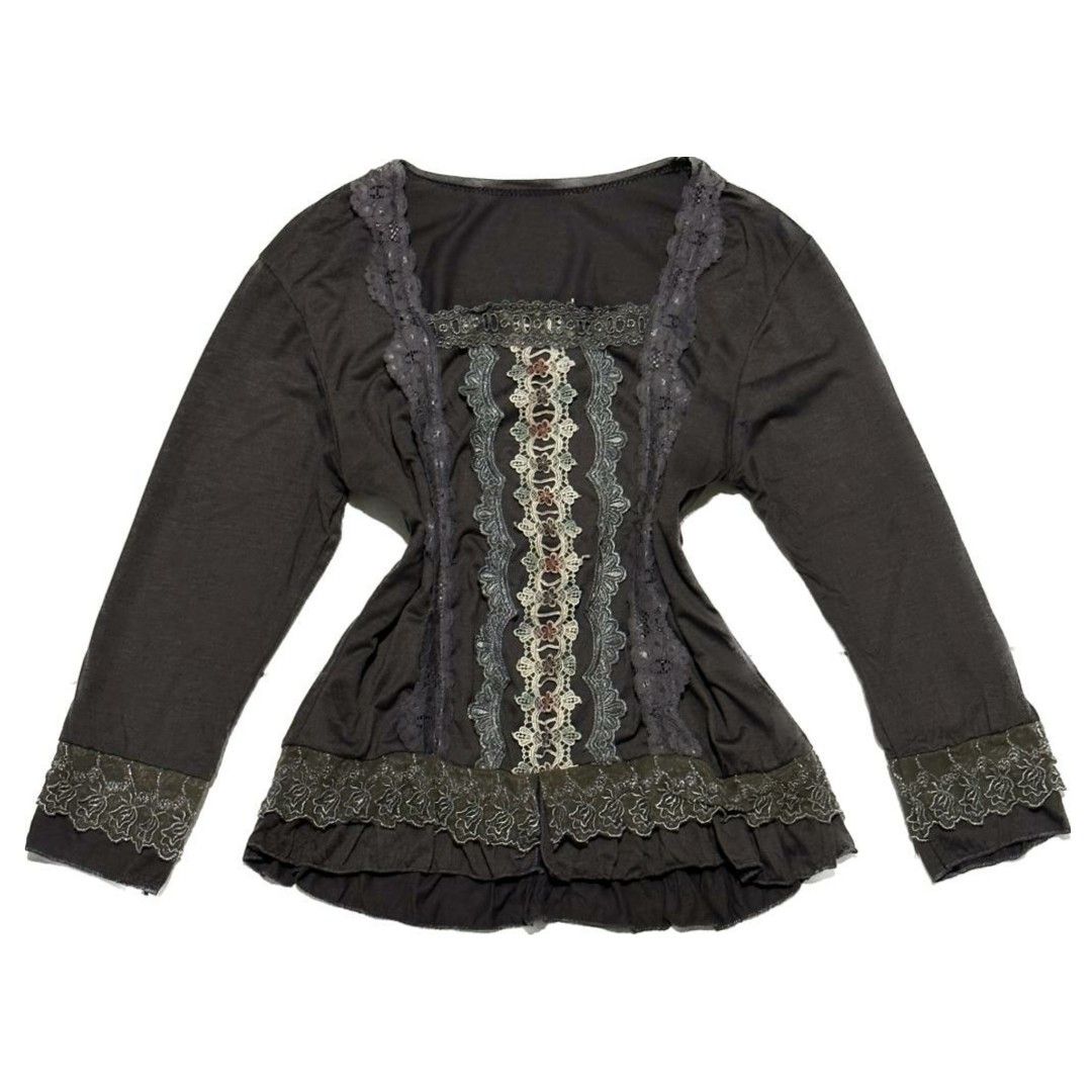 Milkmaid Goth Lace Longsleeve Top | Coquette Cottagecore Black Grey ...