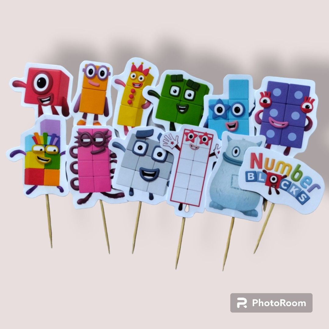 Number Blocks Birthday Party Banner Cupcake Cake Topper Decoration ...