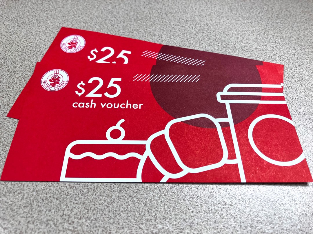 Pacific Coffee $25 Cash Voucher x2, 門票＆禮券, 兌換券 - Carousell
