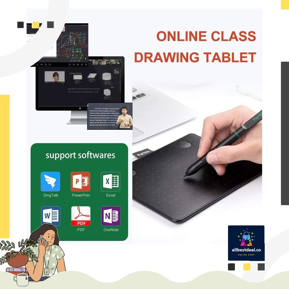 Parblo A640 Drawing Tablet with 8192 Levels Battery-Free Stylus Pen ...