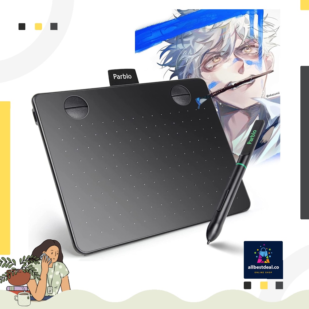 Parblo A640 Drawing Tablet with 8192 Levels Battery-Free Stylus Pen ...