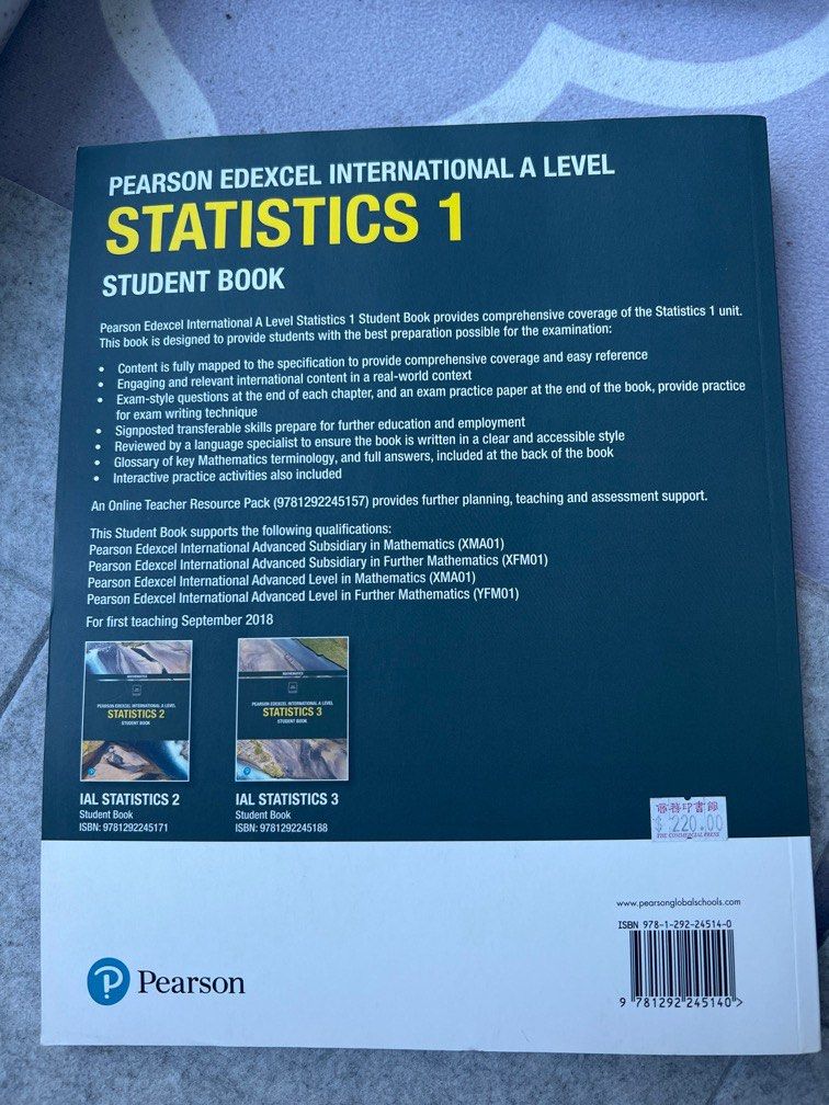 Pearson Edexcel international A-level - Statistics 1, 興趣及遊戲, 書本 & 文具 ...
