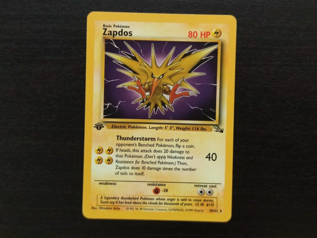 Pokemon Zapdos 30/62 Fossil First Edition, Hobbies & Toys, Toys & Games ...