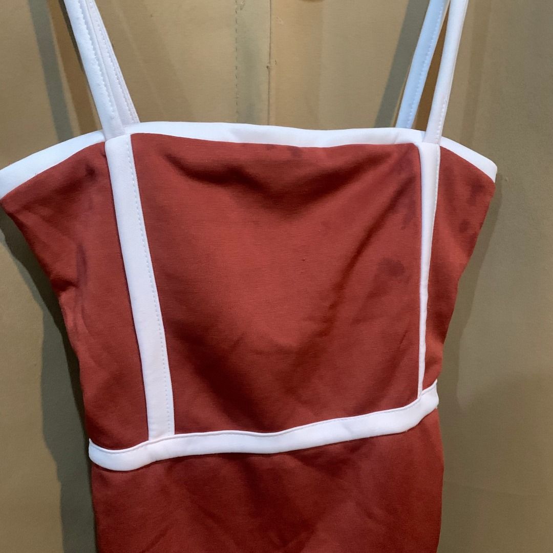 rust one piece swimsuit retro classic style on Carousell