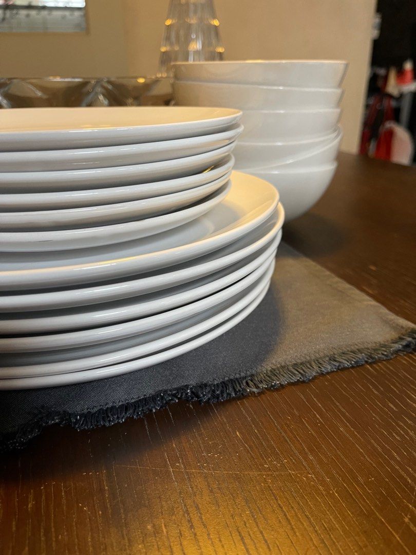 Set of Six IKEA dining and salad plates, bowls and Martini glasses ...