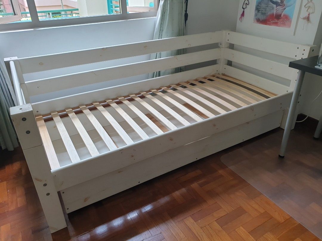 Single bed frame with pull-out second bed, Furniture & Home Living ...