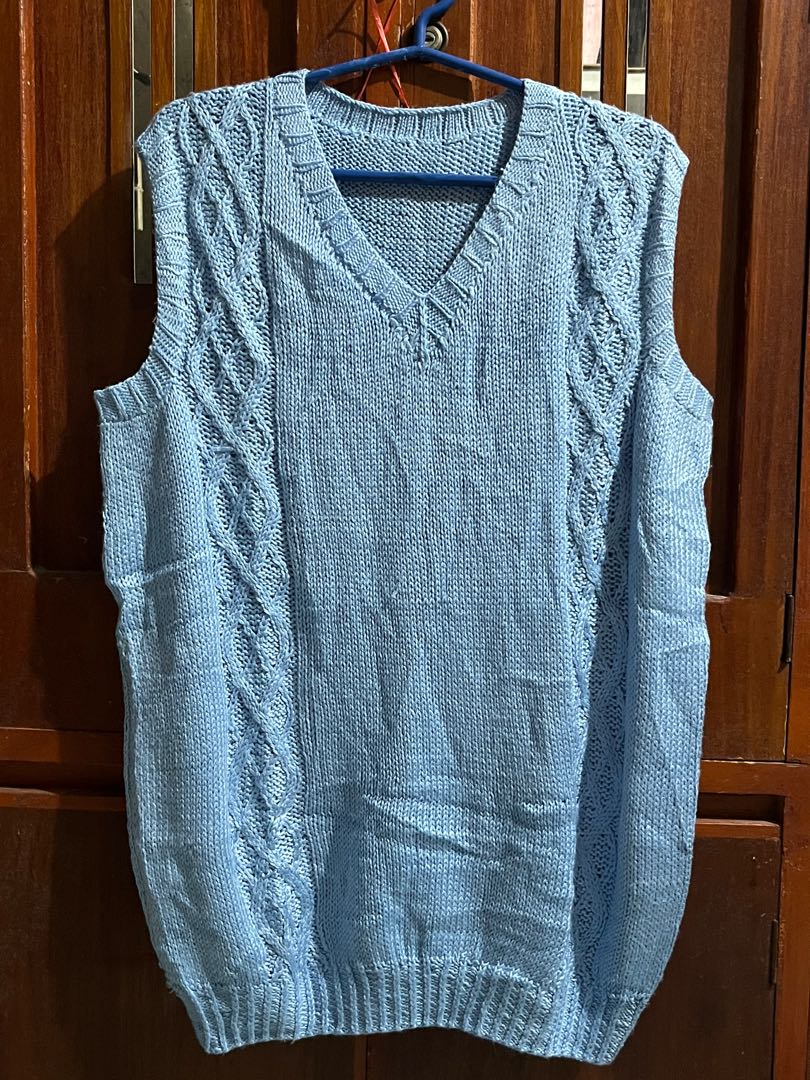 Sky Blue Unisex Knitted Vest, Men's Fashion, Tops & Sets, Vests on ...