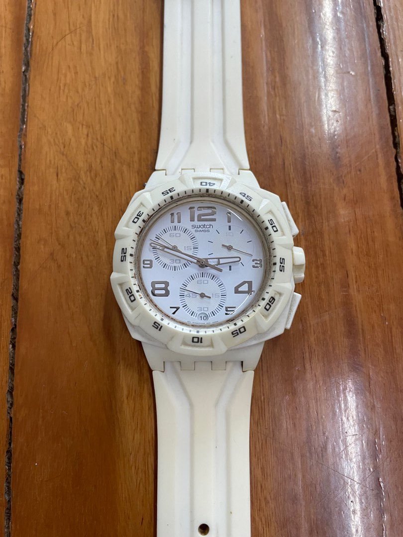 Swatch SUIW402 Men's Mister Swiss White Plastic White Dial Chronograph ...