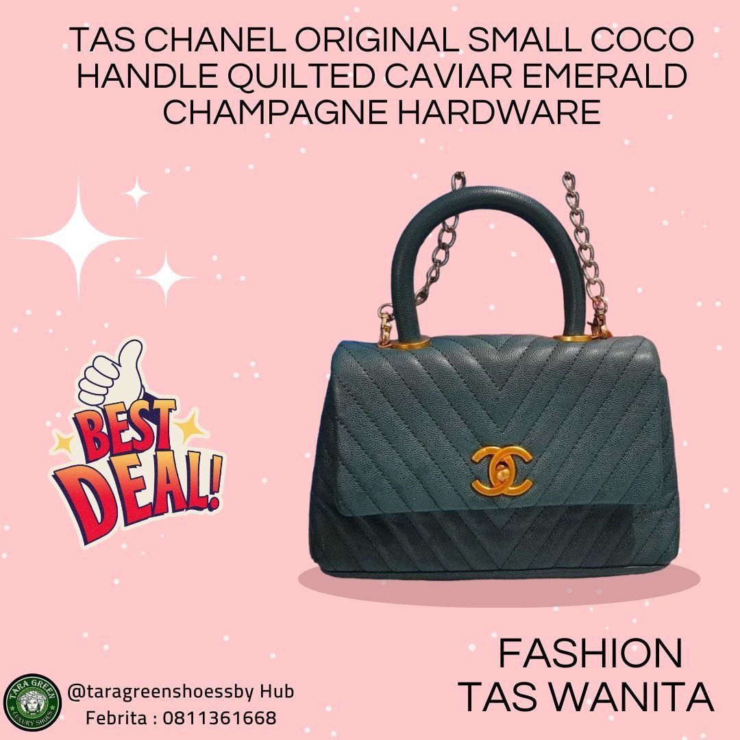 Tas Chanel Original Small Coco Handle Quilted Caviar Emerald Champagne Hardware 18838079, Fesyen ...