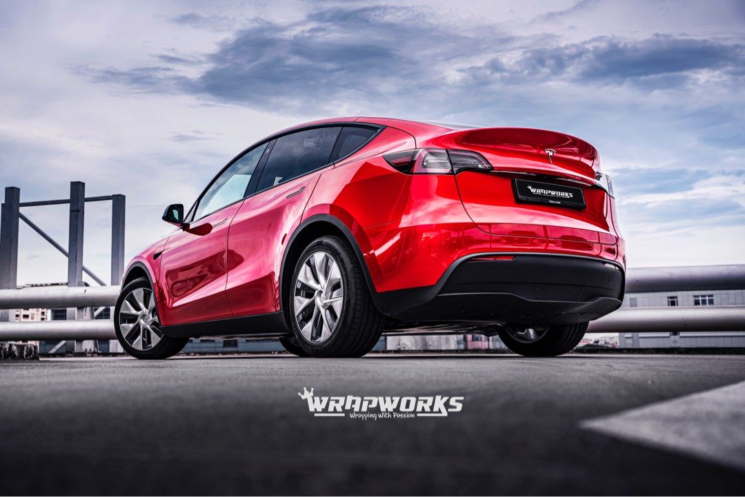 Tesla Model Y - Glossy Soul Red Full Wrap, Car Accessories, Accessories ...